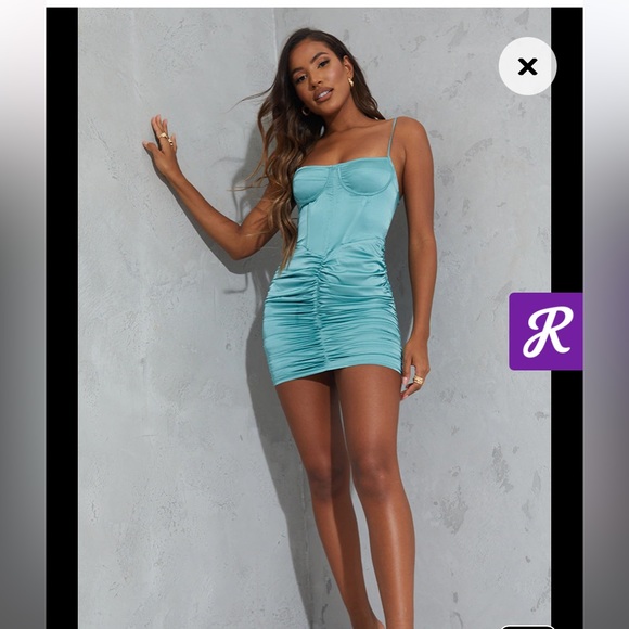 PrettyLittleThing | Dresses | Plt Olive Satin Strappy Corset Detail ...